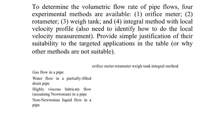 Solved To determine the volumetric flow rate of pipe flows, | Chegg.com
