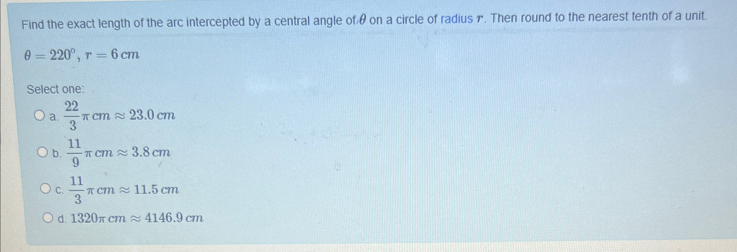 Solved Find the exact length of the arc intercepted by a | Chegg.com