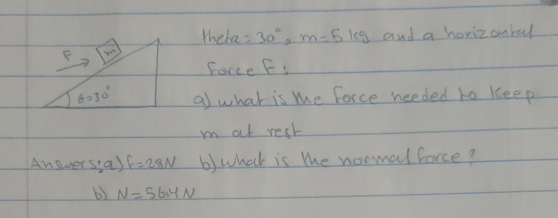 Solved theta =30∘,m=5 kg and a horizontal force F : a) what | Chegg.com