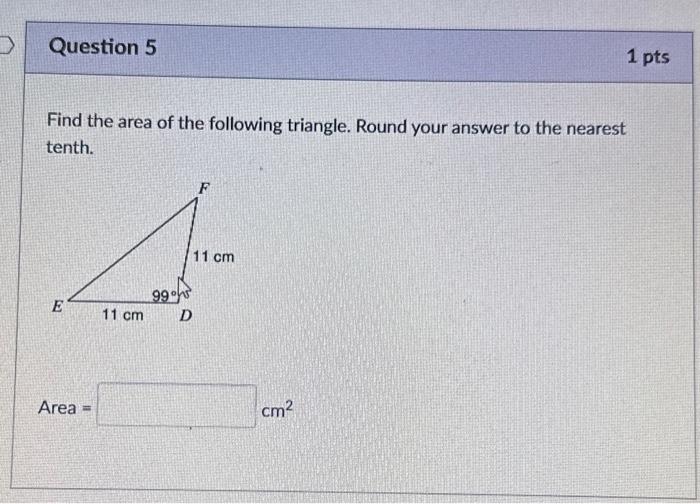 Solved Find the area of the following triangle. Round your | Chegg.com