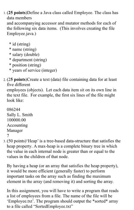 Solved 1 25 Pointsdefine A Java Class Called Employee 