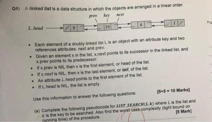 Solved A linked list is a data structure in which the | Chegg.com