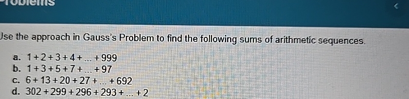 Solved Jse the approach in Gauss's Problem to find the | Chegg.com