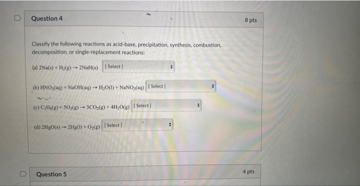 Solved Classify the following reactions as acid-base, | Chegg.com