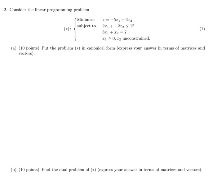 Solved 2. Consider the linear programming problem (Minimize | Chegg.com