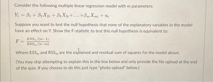 Solved Consider the following multiple linear regression | Chegg.com