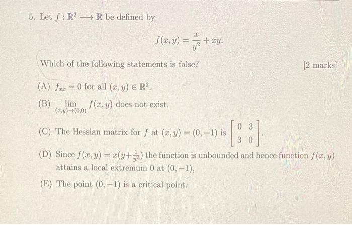 Solved 5. Let f: R2 R be defined by f(z,y) = pt + xy. y | Chegg.com