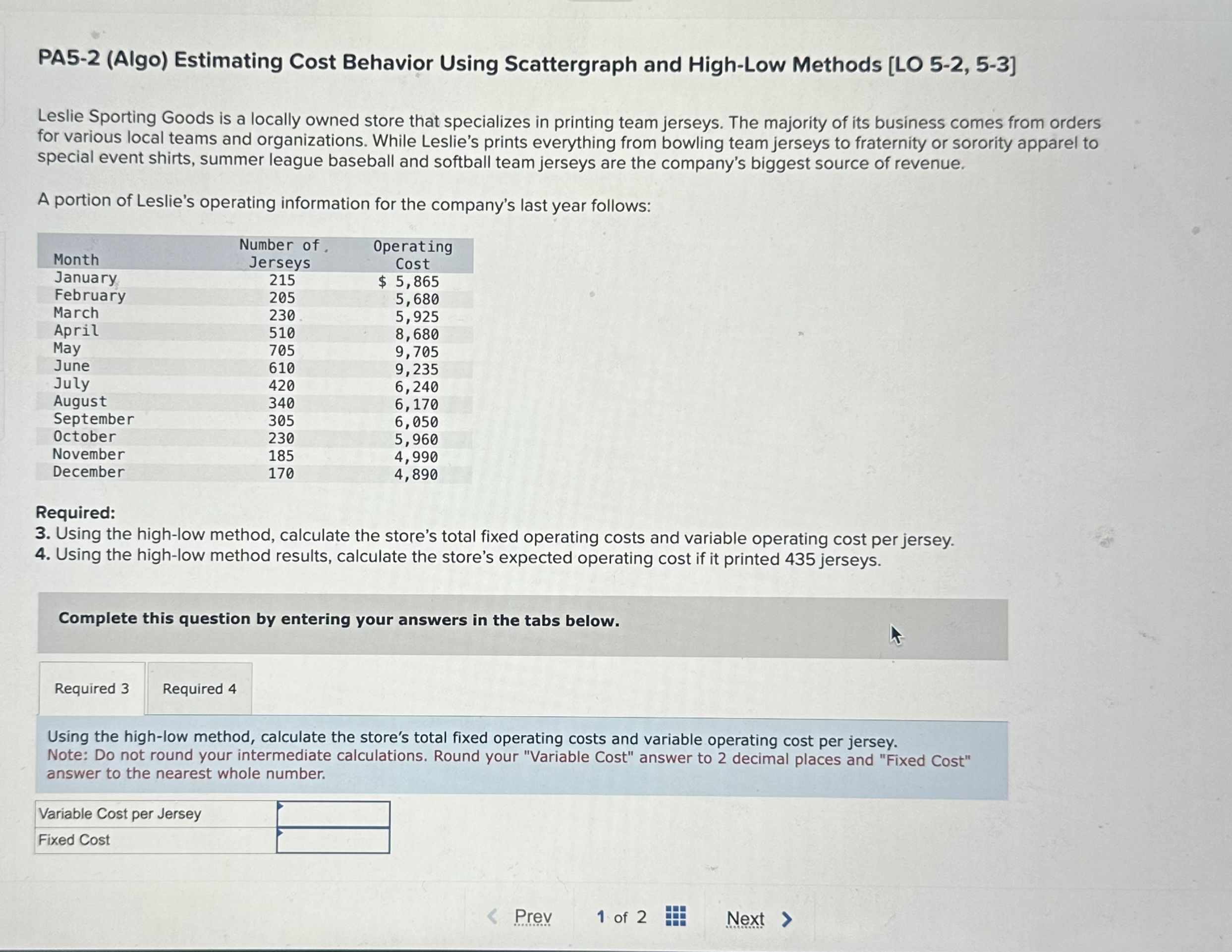 Solved PA5-2 (Algo) ﻿Estimating Cost Behavior Using | Chegg.com