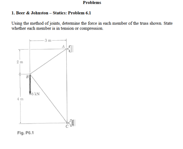 Solved Problems 1. ﻿Beer \& Johnston - ﻿Statics: Problem 6.1 | Chegg.com