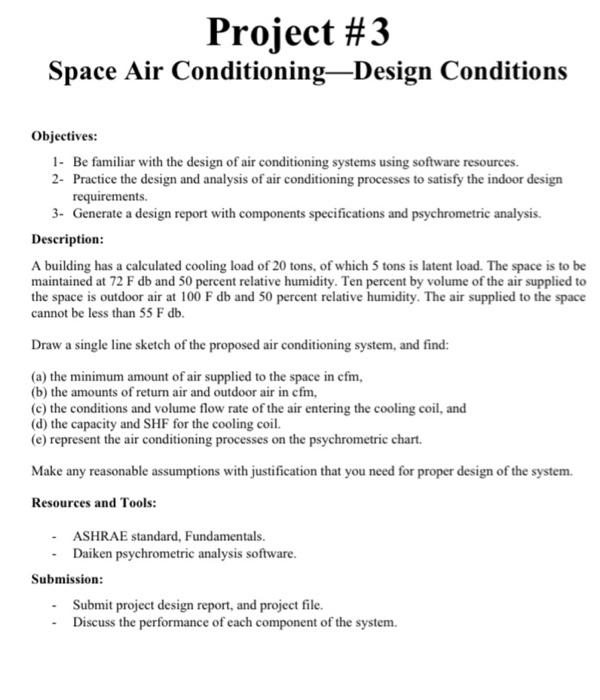 Project #3 Space Air Conditioning—Design Conditions | Chegg.com