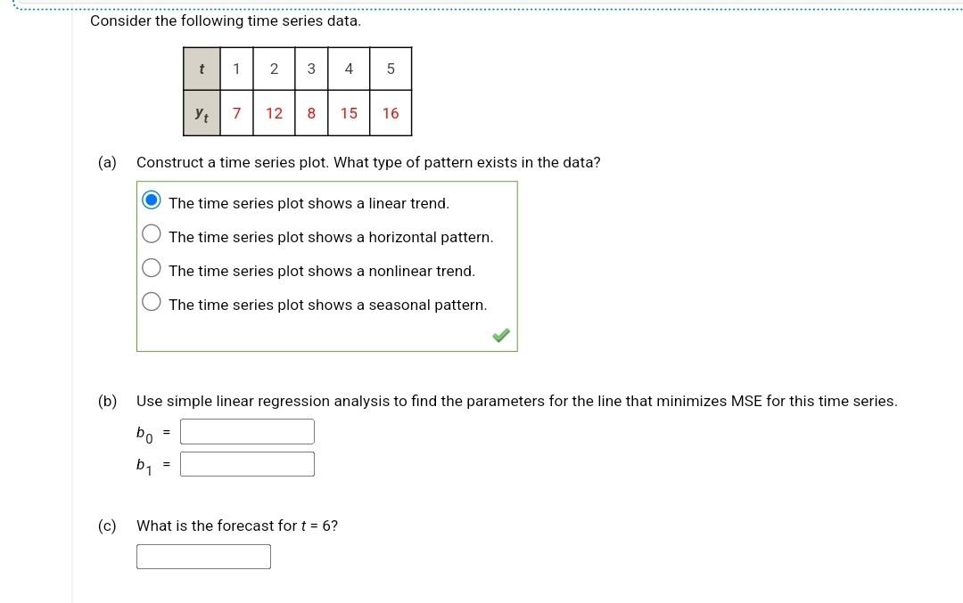 Solved Consider the following time series data. t 1 2 4 5 Y | Chegg.com