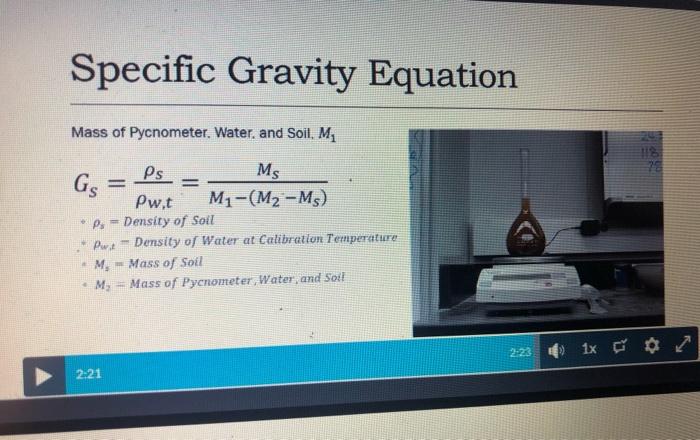 Solved Specific Gravity Equation Mass of Pycnometer. Water, | Chegg.com