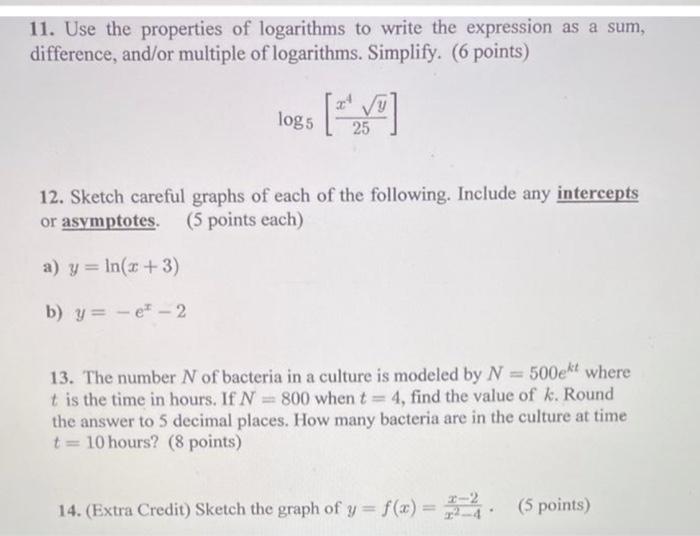 Solved 11. Use the properties of logarithms to write the | Chegg.com