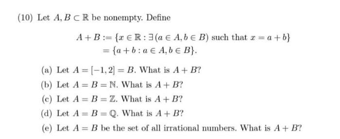 Solved (10) Let \\( A, B \\subset \\mathbb{R} \\) be | Chegg.com