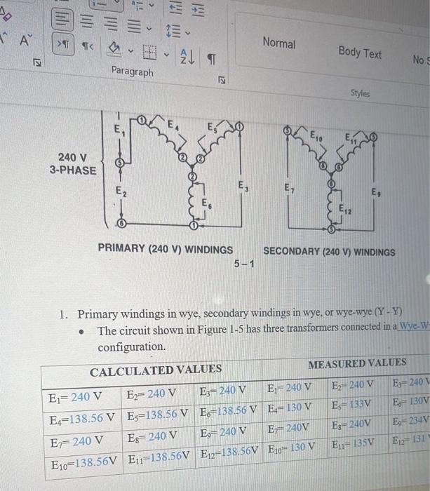 Solved 1. Primary windings in wye, secondary windings in | Chegg.com