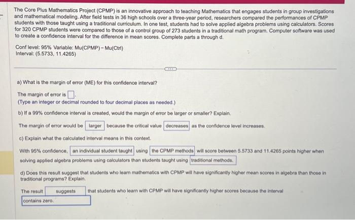 Solved The Core Plus Mathematics Project (CPMP) is an | Chegg.com