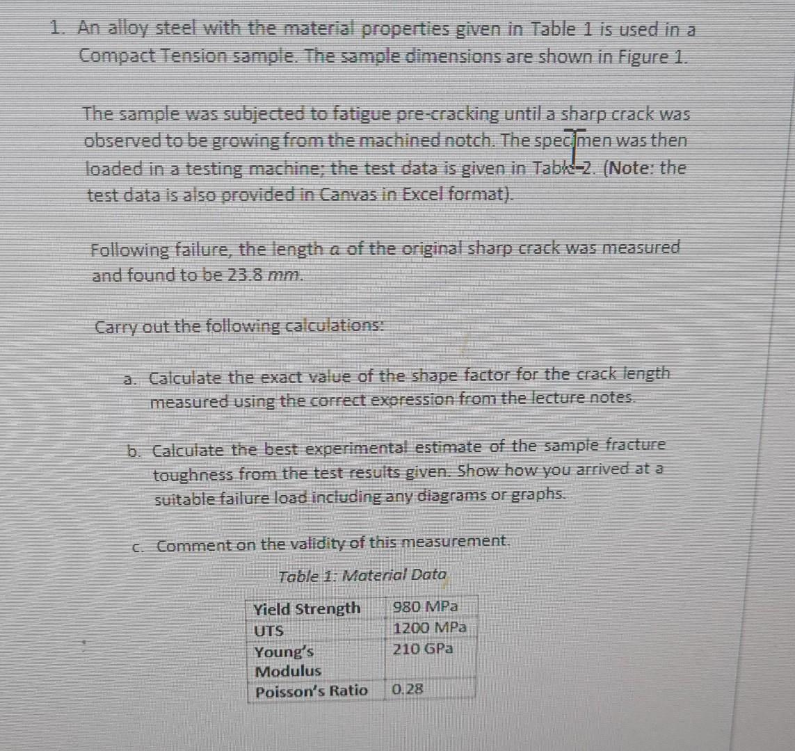 1. An alloy steel with the material properties given | Chegg.com
