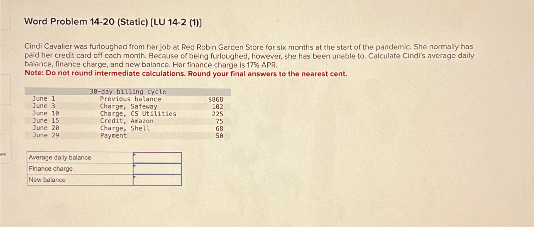 Solved Word Problem 14-20 (Static) [LU 14-2 (1)]Cindi | Chegg.com