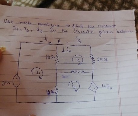 Use mesh andyis to find the current I1,I2,I3 ﻿in the | Chegg.com