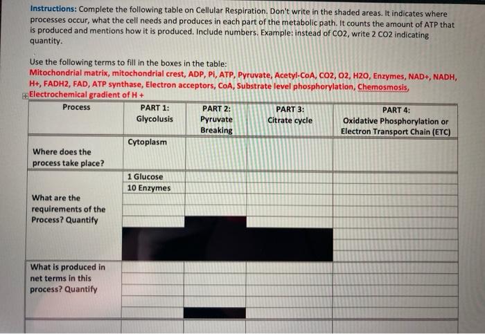 Solved Instructions: Complete the following table on | Chegg.com