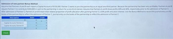 Solved Admission of new partner-Bonus Method Assume that | Chegg.com