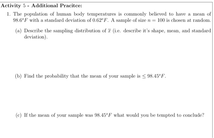 Solved Stat 300 Sampling Distributions of ż and Activity 5 | Chegg.com