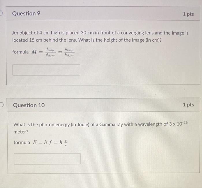 Solved > Question 9 1 pts An object of 4 cm high is placed | Chegg.com
