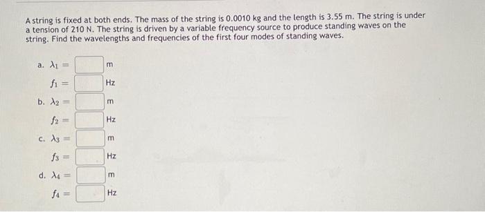 Solved A string is fixed at both ends. The mass of the | Chegg.com