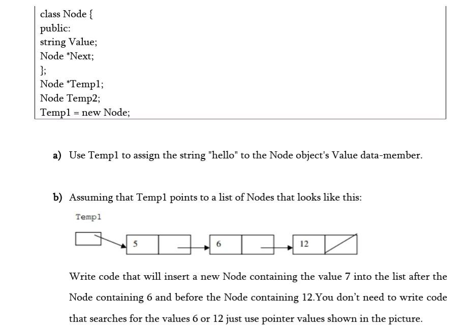 Solved class Node public: string Value; Node *Next; }; Node | Chegg.com