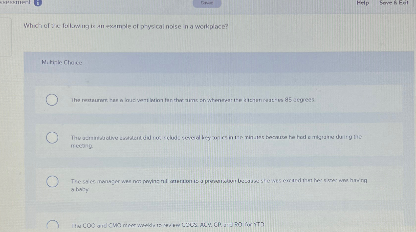 Solved ssessmentSavedHelpSave & ExitWhich of the following | Chegg.com