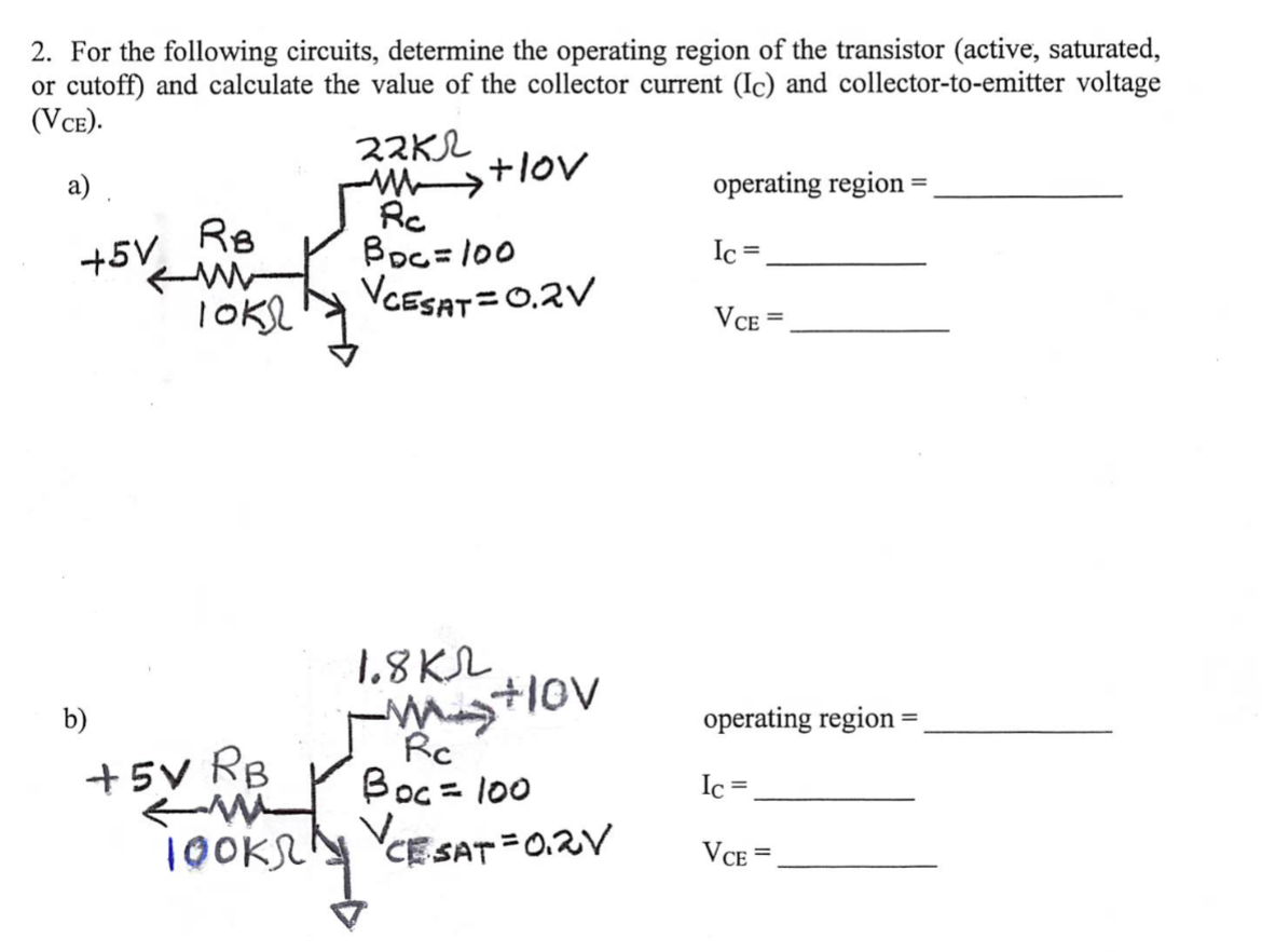 Solved For the following circuits, determine the operating | Chegg.com