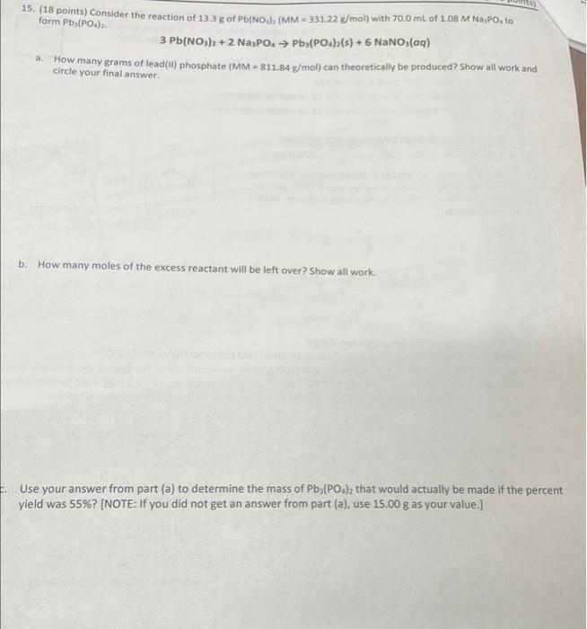 Solved form Pb3(PO Consider the reaction of 13.3 g of | Chegg.com