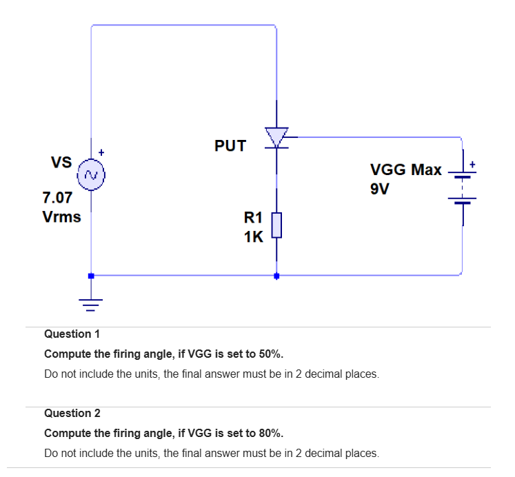 Solved Question 1 ﻿Compute the firing angle, if VGG is set | Chegg.com