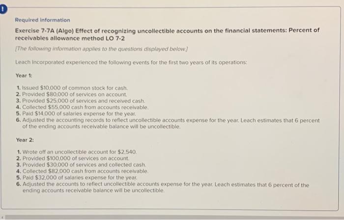 Solved Required information Exercise 7-7A (Algo) Effect of | Chegg.com