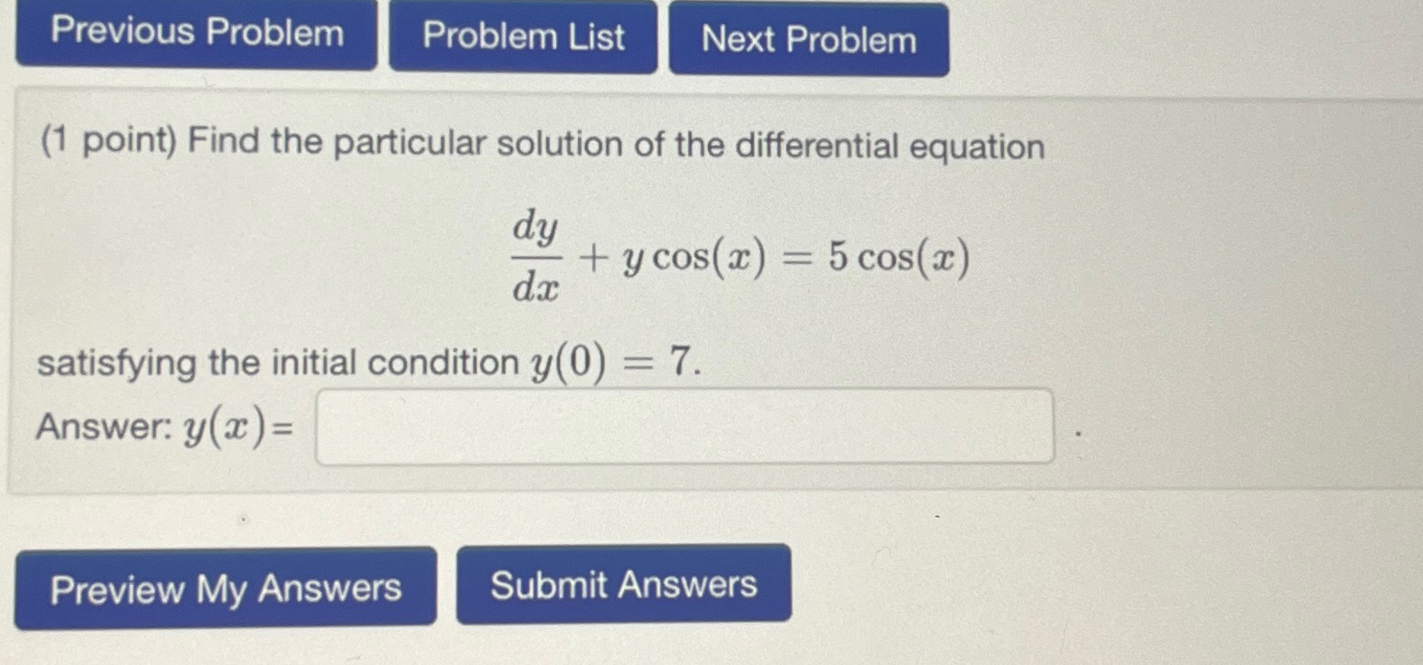 Solved (1 ﻿point) ﻿Find the particular solution of the | Chegg.com