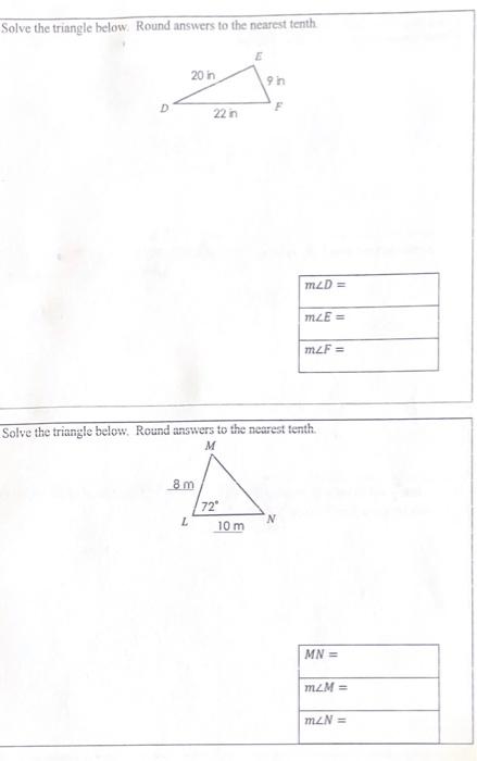 Solved Solve the triangle below. Round answers to the | Chegg.com