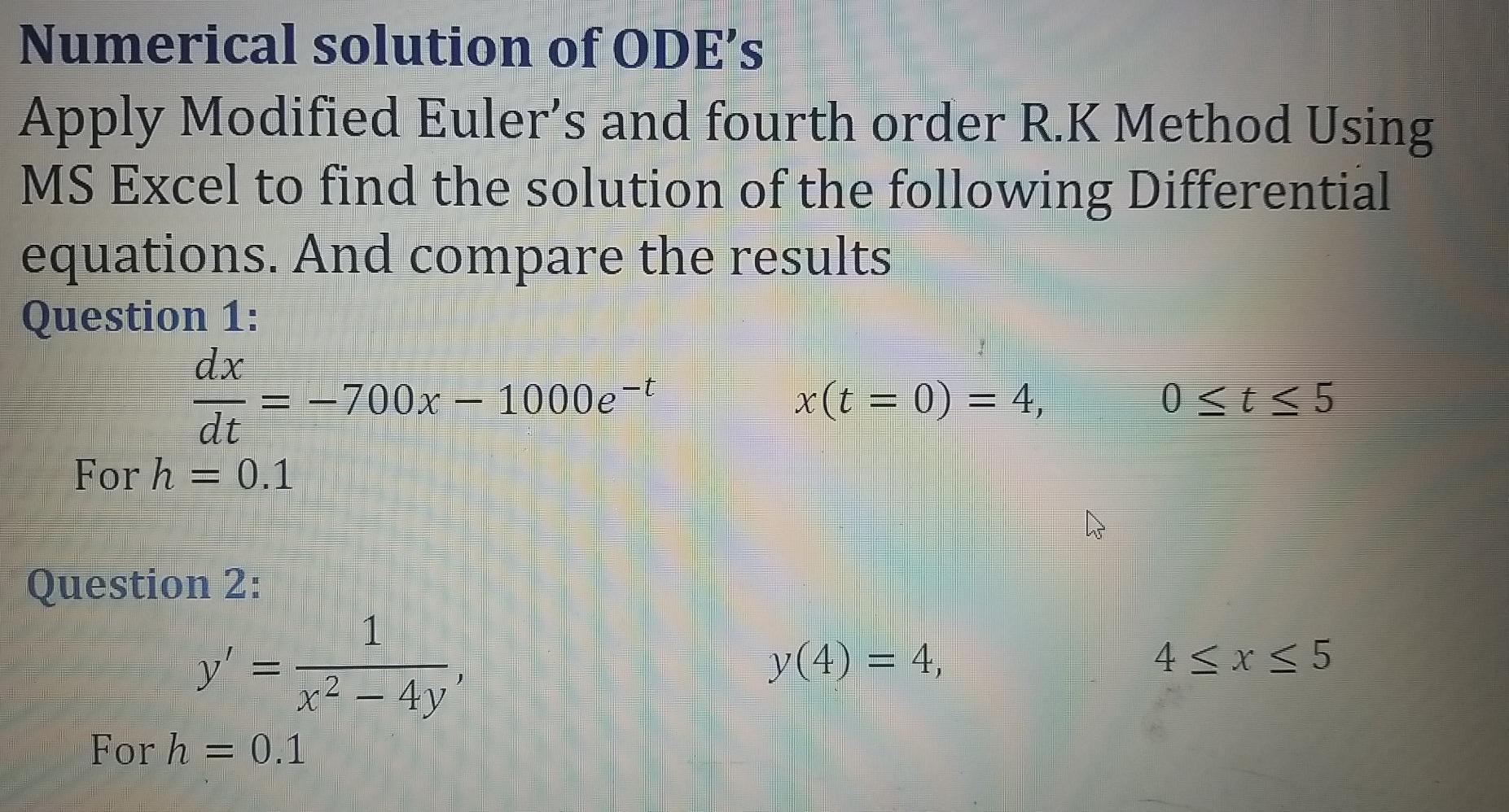 Solved Numerical solution of ODE's Apply Modified Euler's | Chegg.com