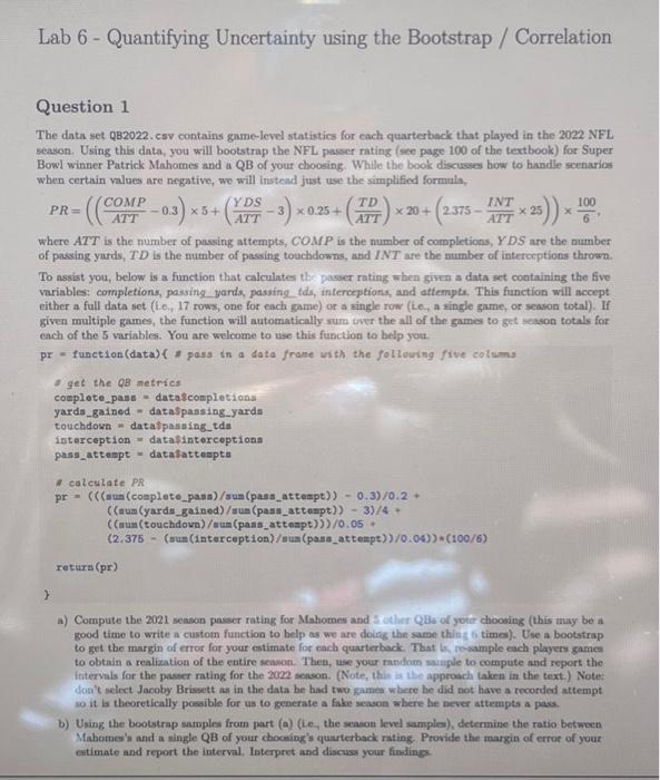 Solved Lab 6 - Quantifying Uncertainty using the Bootstrap / | Chegg.com