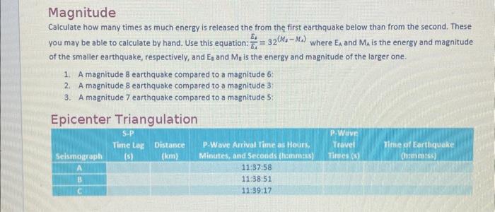 Solved Magnitude Calculate how many times as much energy is | Chegg.com