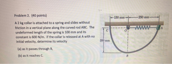 Solved 150 mm 250 mm Problem 2. (40 points) A 2 kg collar is | Chegg.com