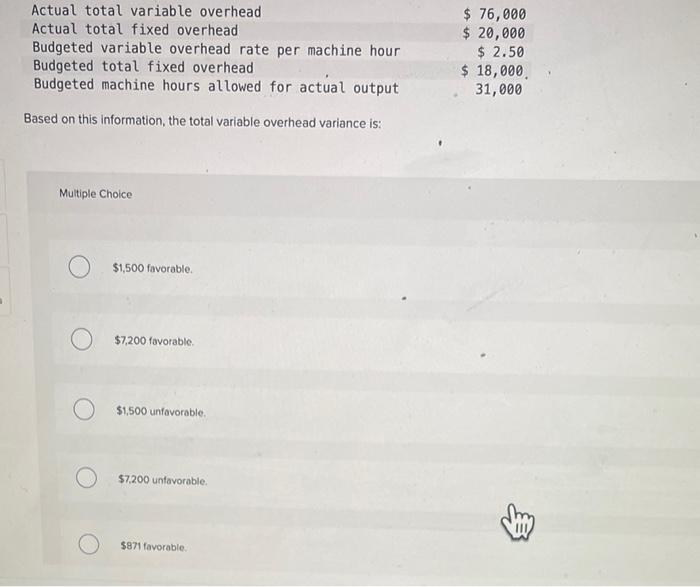 Solved Actual Total Variable Overhead Actual Total Fixed