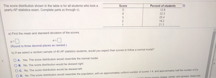 Solved Score The score distribution shown in the table is | Chegg.com