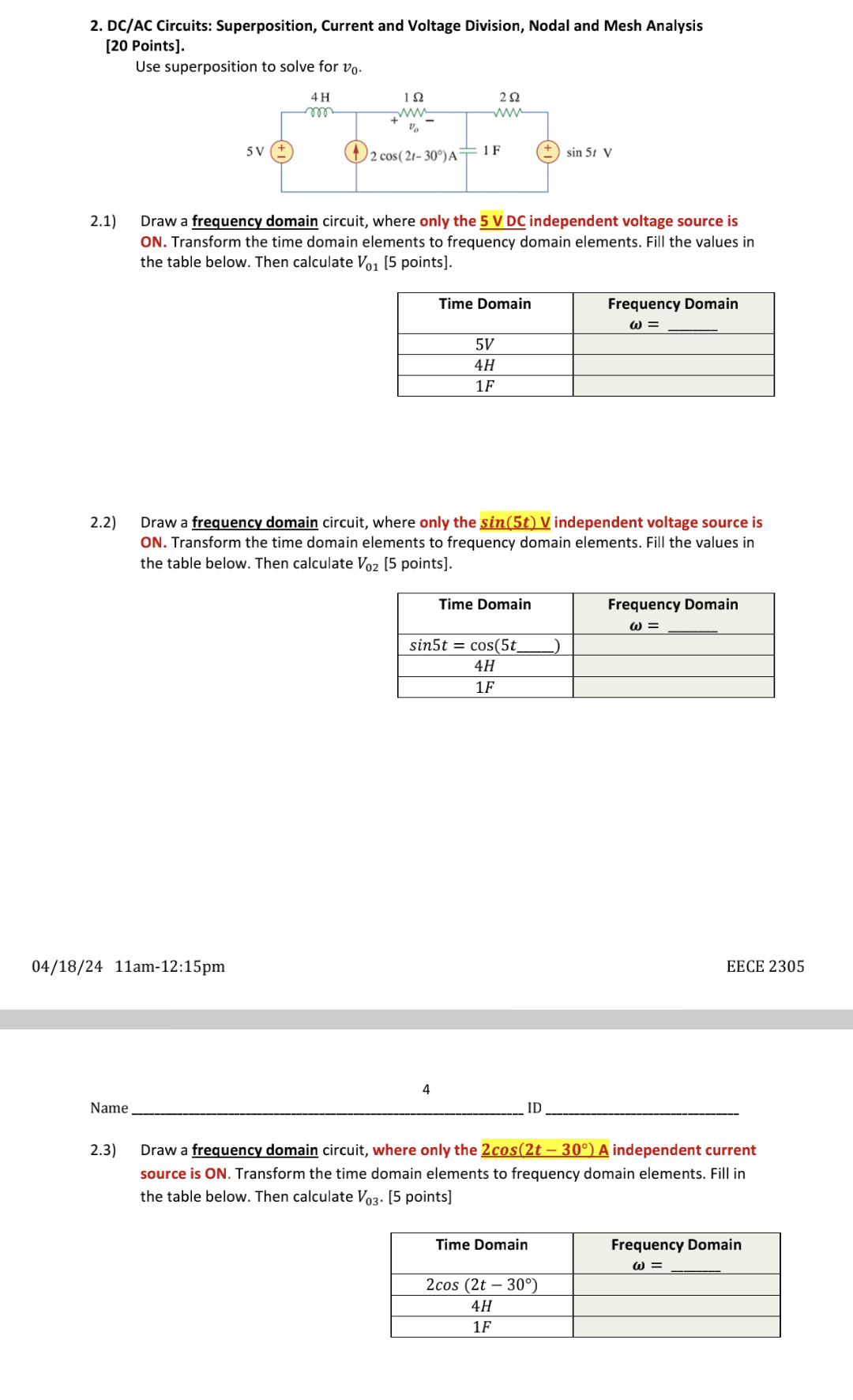 Solved Dc Ac Circuits Superposition Current And Voltage