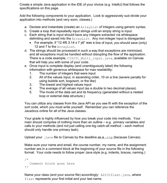 Solved Create a simple Java application in the IDE of your | Chegg.com