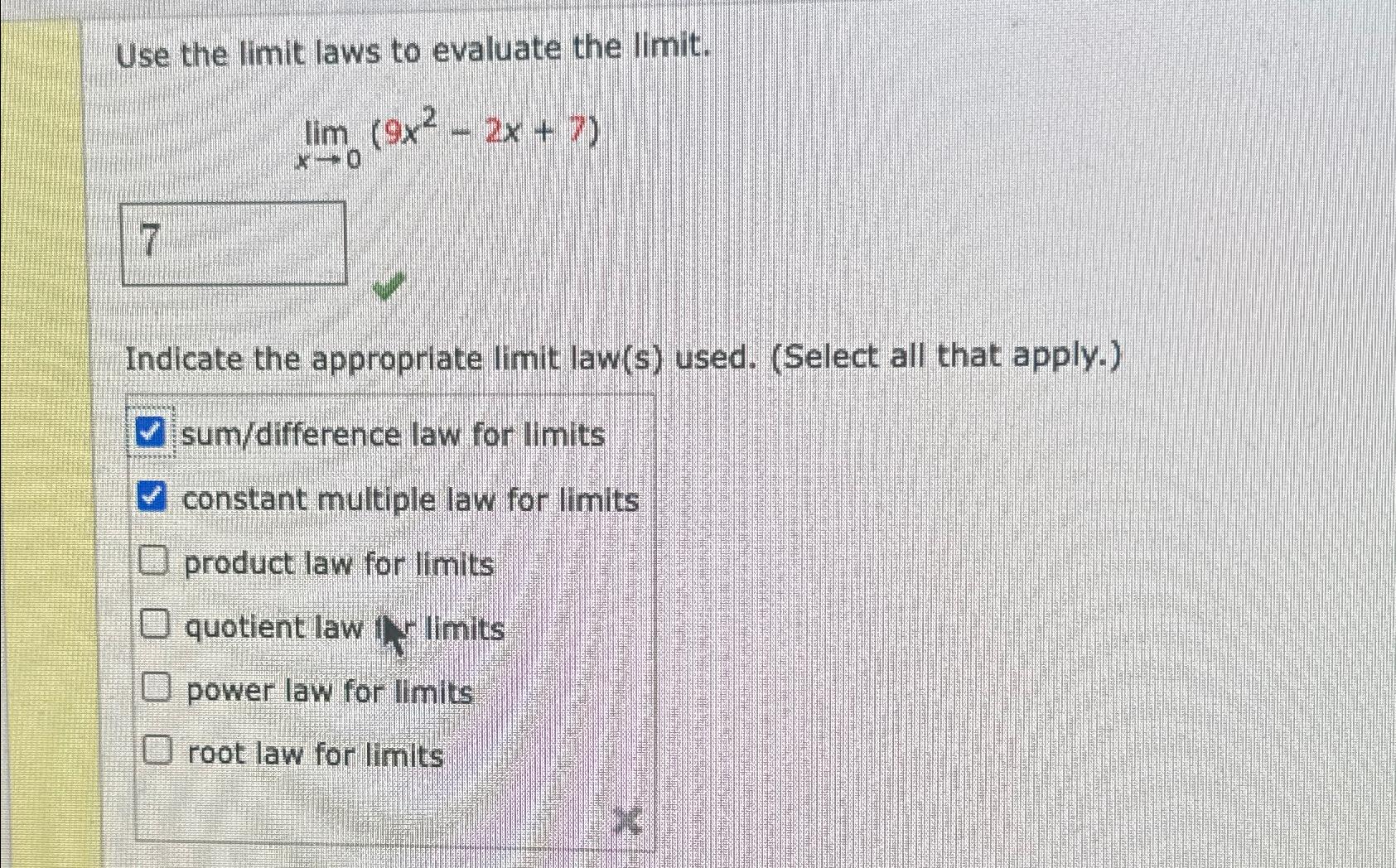 Solved Use the limit laws to evaluate the | Chegg.com