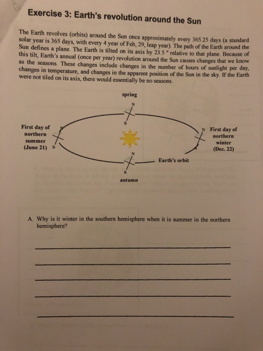 Solved Exercise 3: Earth's revolution around the Sun The | Chegg.com