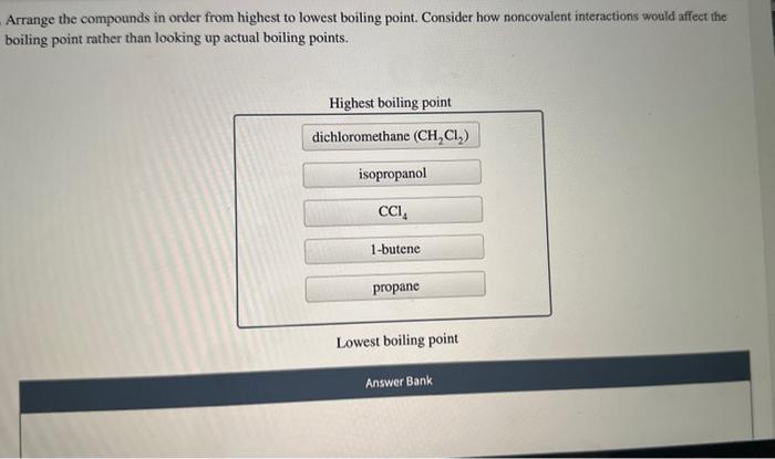 Solved Arrange the compounds in order from highest to lowest | Chegg.com