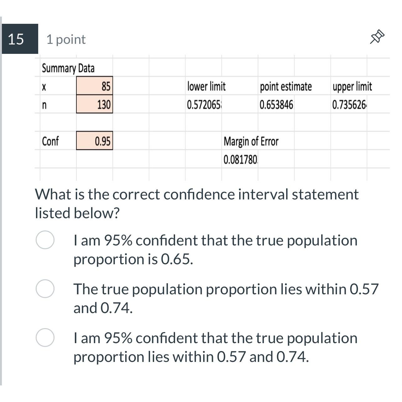 Solved 151 ﻿pointWhat is the correct confidence interval | Chegg.com