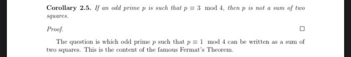 Solved Corollary 2.5. If an odd prime p is such that | Chegg.com