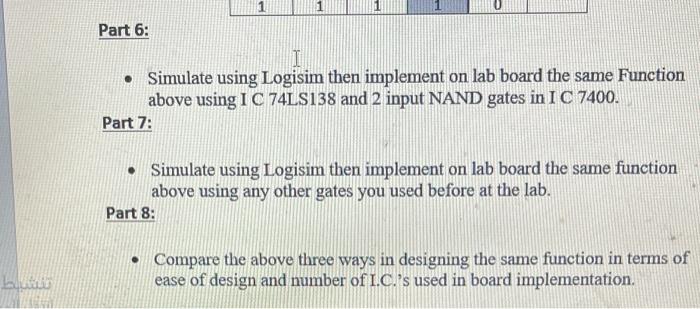 Solved Part 5: • Simulate using Logisim then implement on | Chegg.com